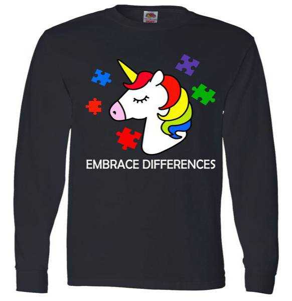 Unicorn Embrace The Differences Autism Long Sleeve Tee Shirt for adult ...